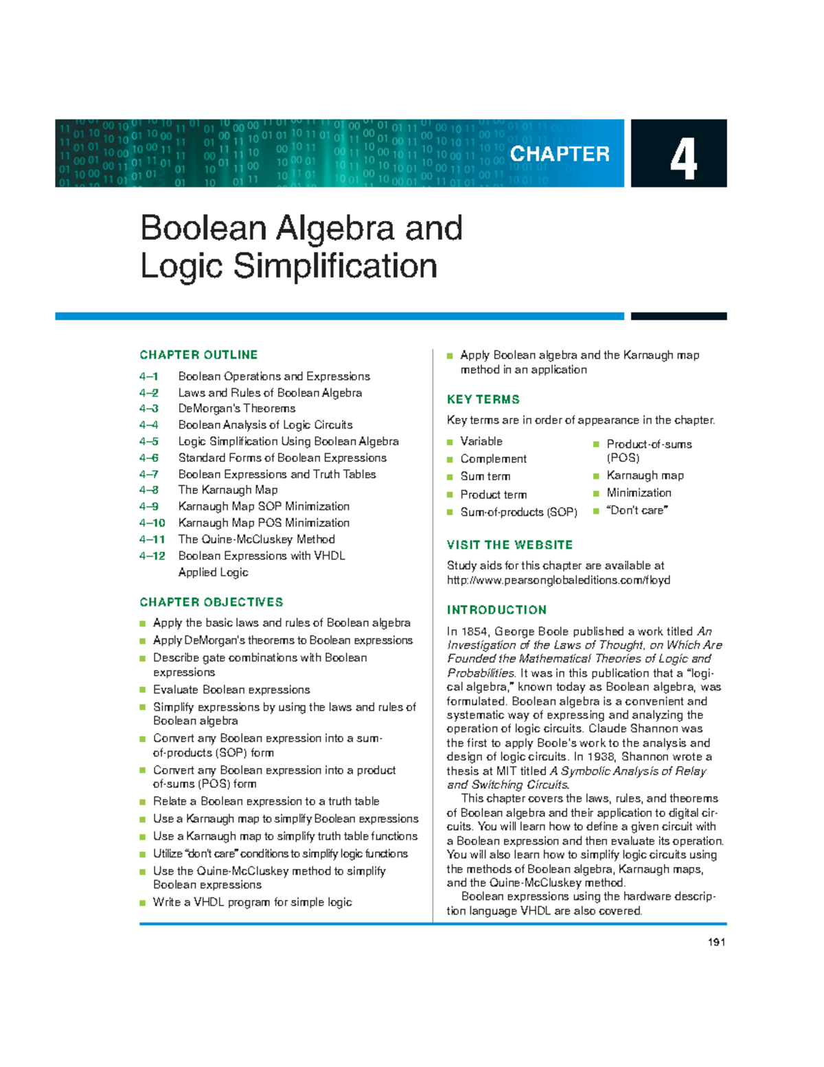 Boolean Algebra - Nil - ####### 191 CHAPTER OUTLINE 4–1 Boolean Operations and Expressions 4–2 ...