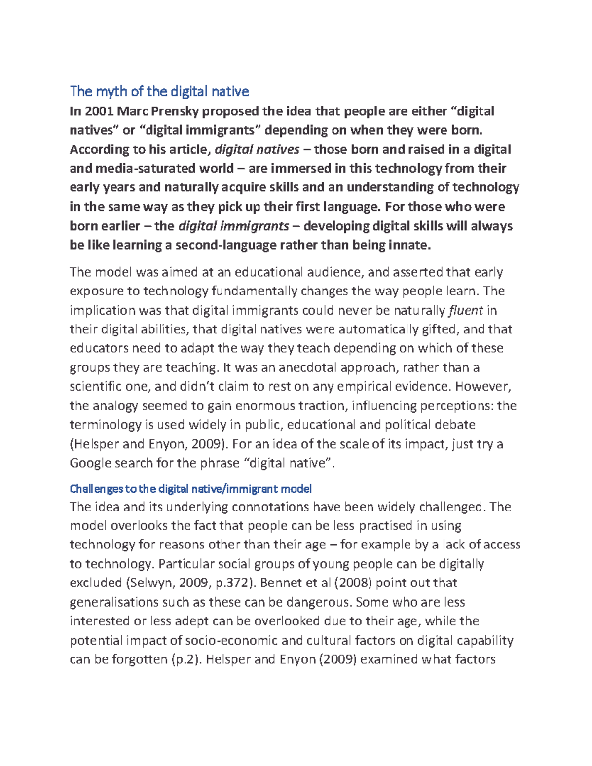 The myth of the digital native - According to his article, digital ...