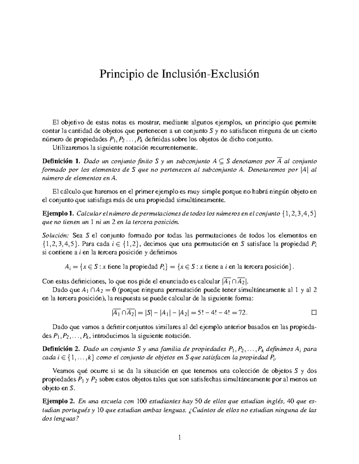 Principio del inclusion exclusion - Principio de Inclusión-Exclusión El ...