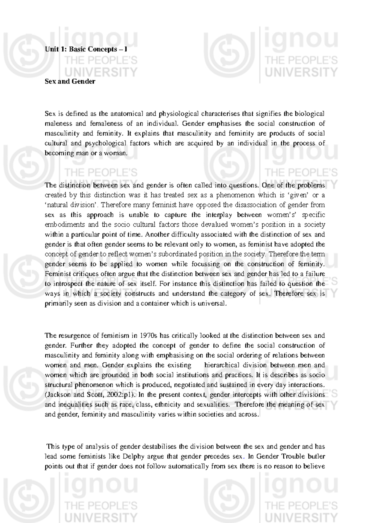 Unit -1 - Unit 11 - Unit 1: Basic Concepts – I Sex and Gender Sex is defined as the anatomical ...