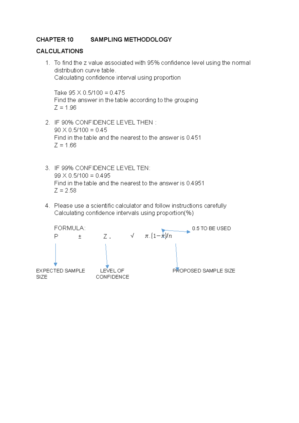 Guide for calculations with the calculator - CHAPTER 10 SAMPLING ...