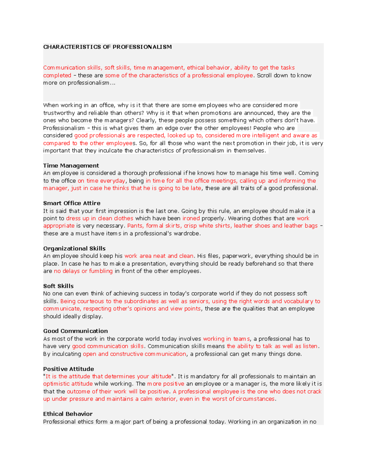 Characteristics OF Professionalism - CHARACTERISTICS OF PROFESSIONALISM ...