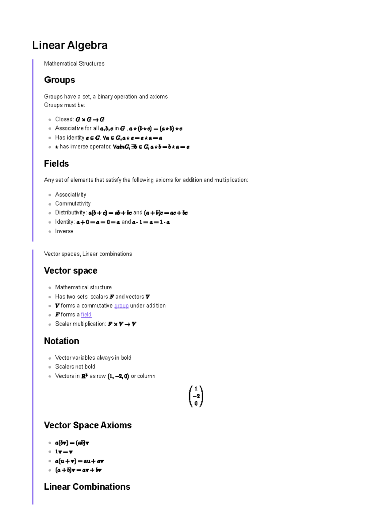 Linear Algebra - Complete Notes - Linear Algebra Mathematical ...