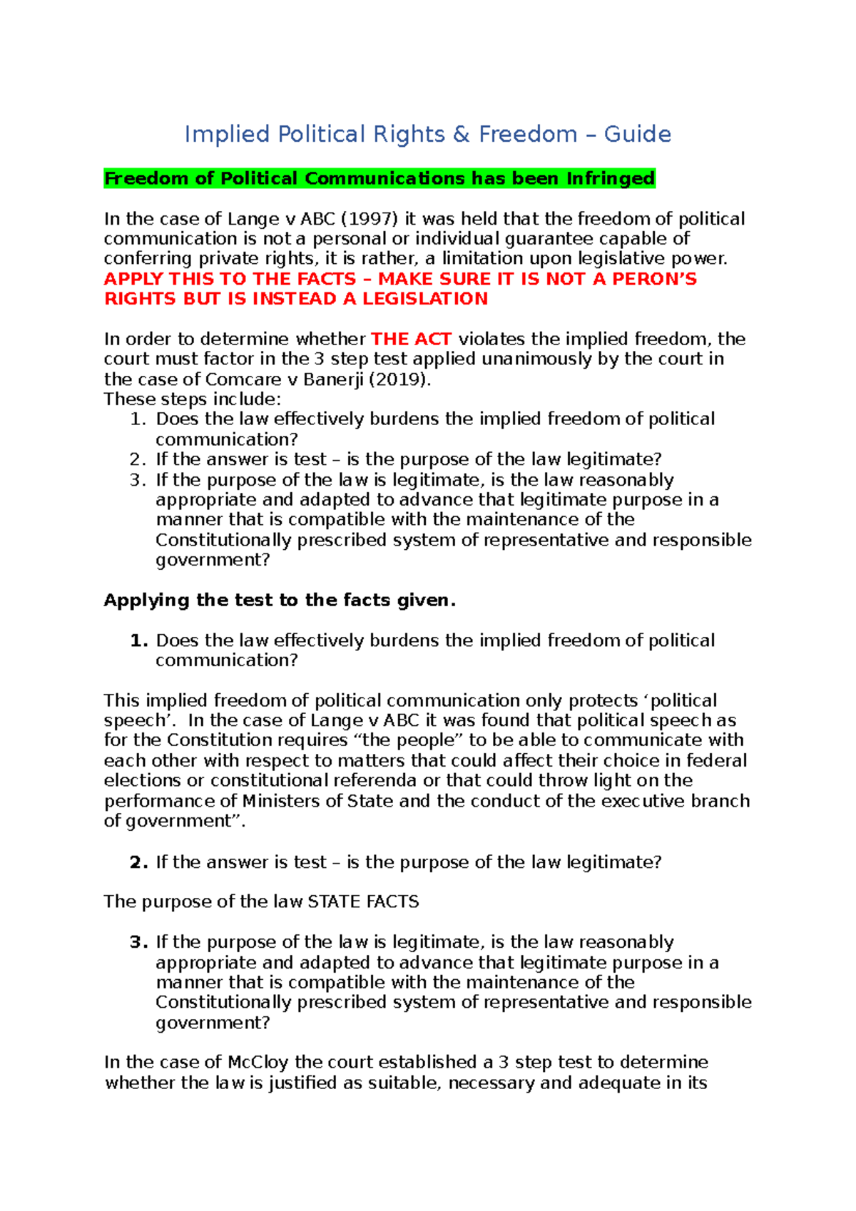 Implied Political Rights - Guide - Implied Political Rights & Freedom ...