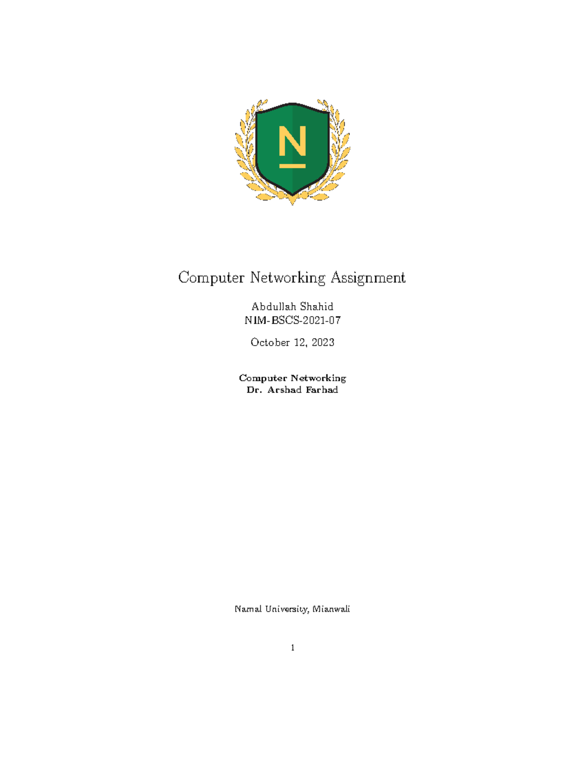 Lecture Notes Of Networking Computer Networking Assignment Abdullah 1445