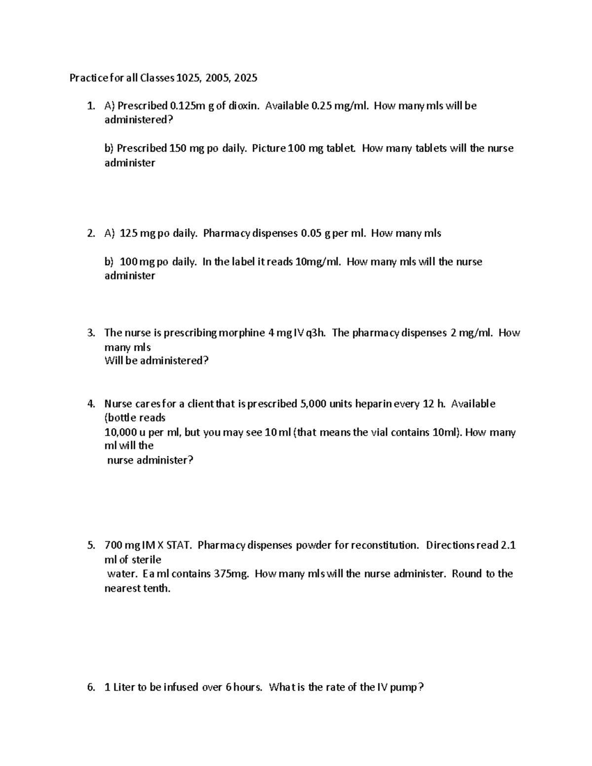 Med math practice - math - Practice for all Classes 1025, 2005, 2025 A ...