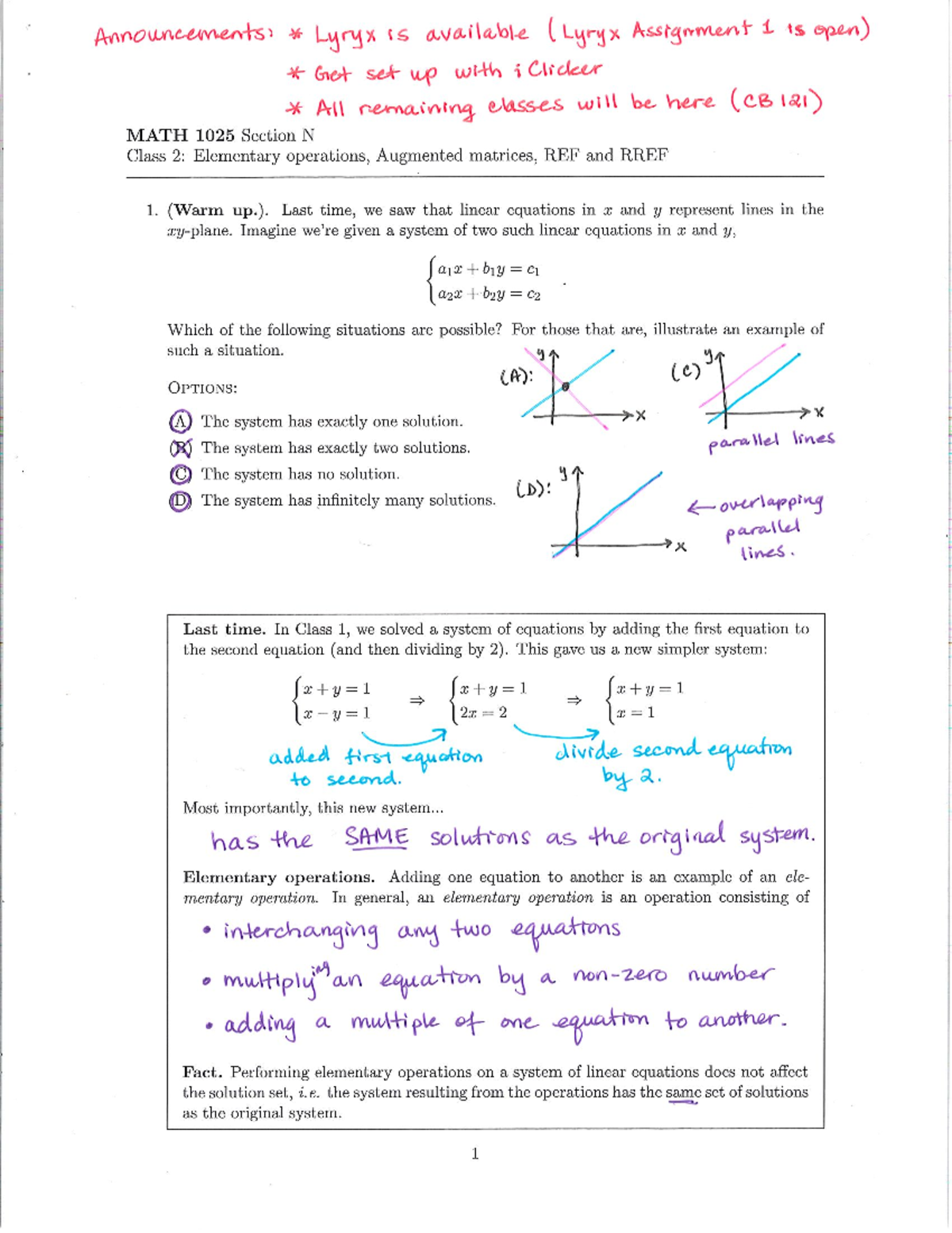 MATH1025N Class 2 Solutions - Math1025 - Studocu