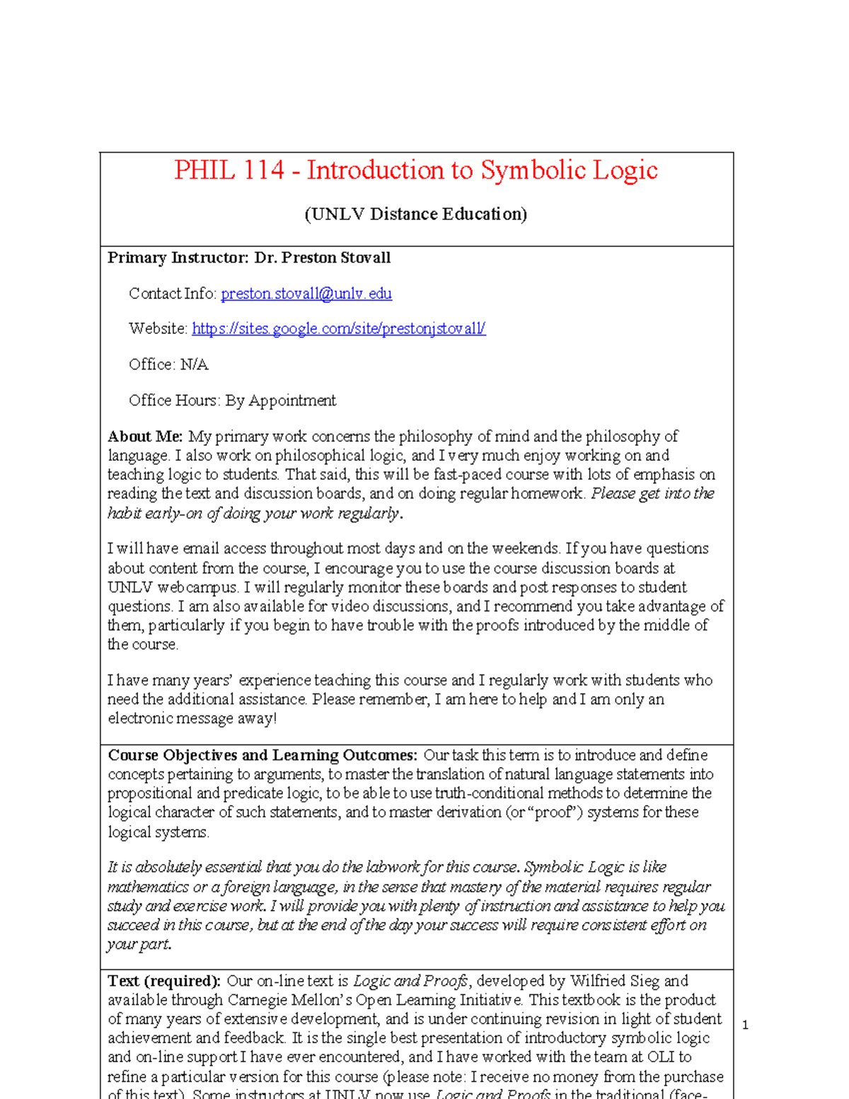 PHIL 114 Syllabus-2023 Fall 1009 - 1 PHIL 114 - Introduction to ...