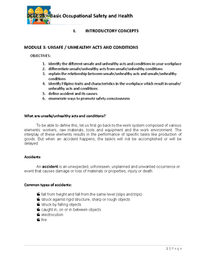 Bosh Module 2 - Basic Occupational safety and health - I. INTRODUCTORY ...