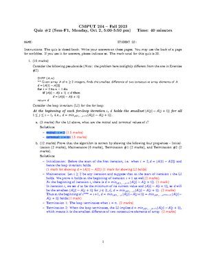 Exer-2-sol - Exercise #2 on loop invariants and selection sort. - Exercise # 2 CMPUT 204 ...