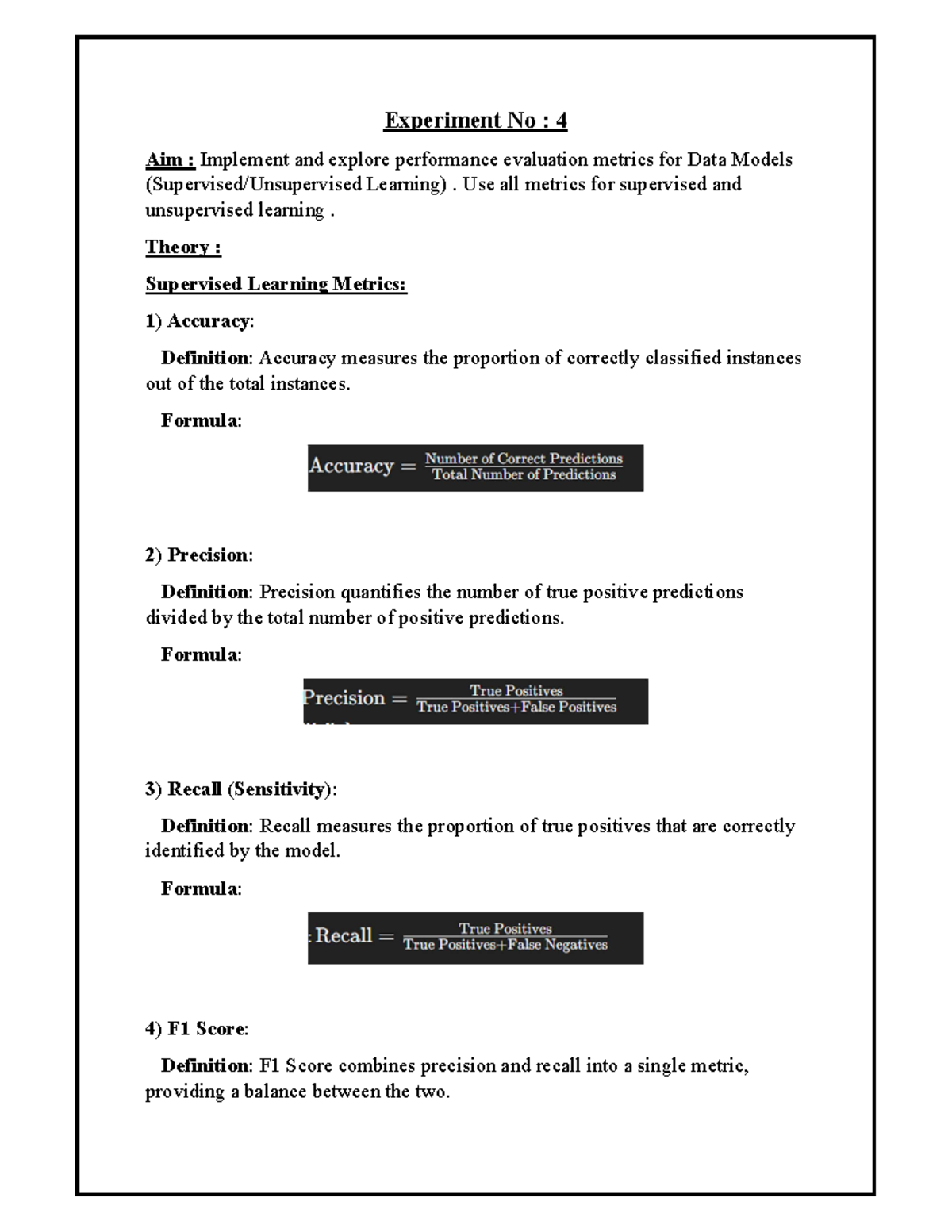 BEB240 ADSL EXP NO 4 - Experiment No : 4 Aim : Implement and explore performance evaluation ...