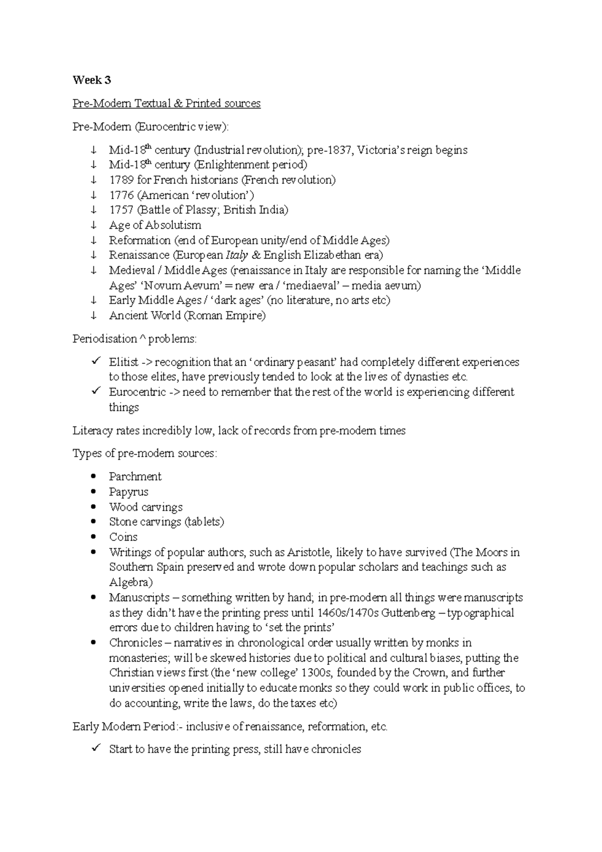 Week 3 Tuesday - Pre-Modern Textual & Printed sources - Week 3 Pre ...