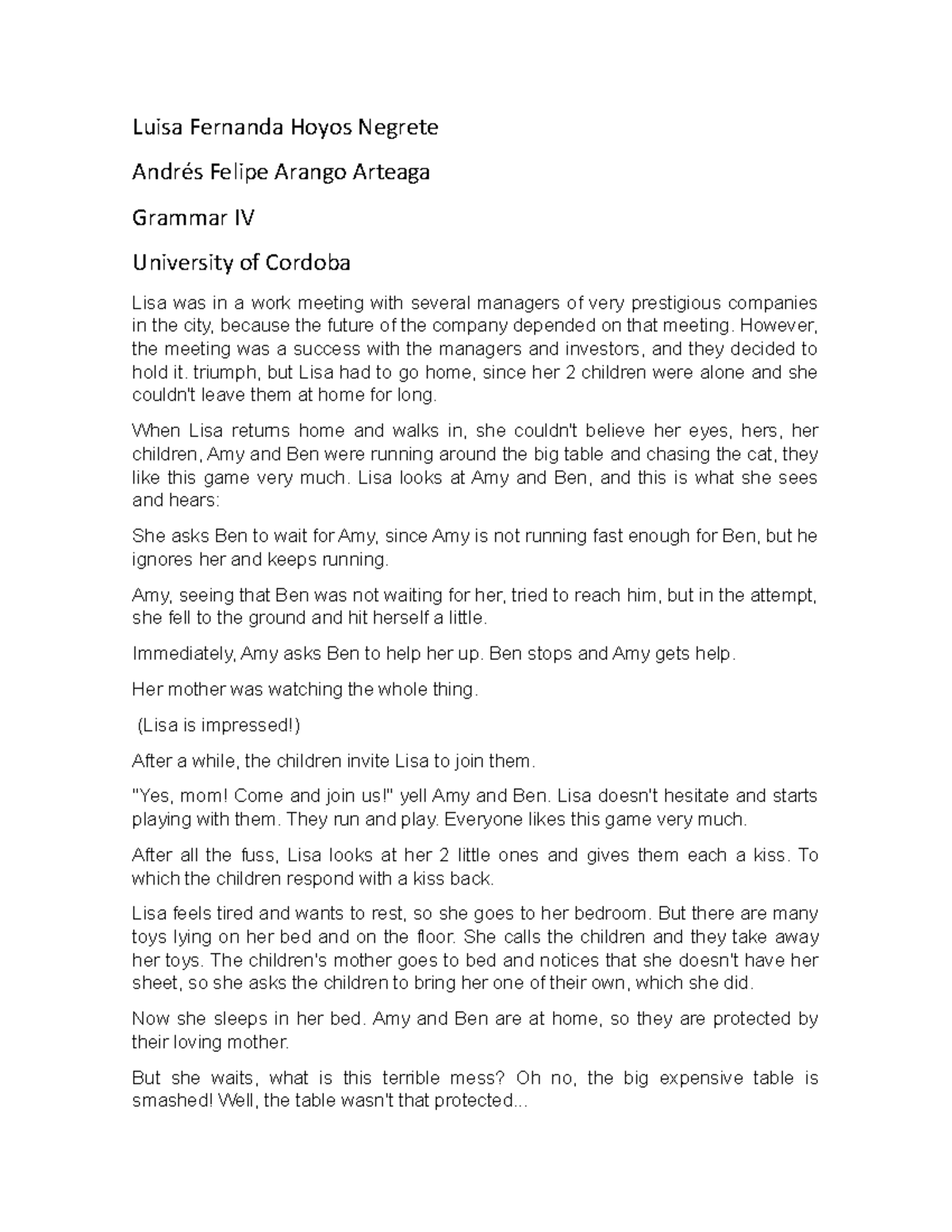 Text grammar Lisa - nada - Luisa Fernanda Hoyos Negrete Andrés Felipe ...