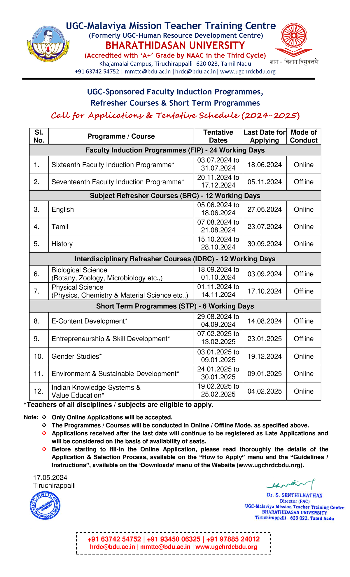 Mmttc BDU Schedule 1 2024 2025 - UGC-Malaviya Mission Teacher Training ...