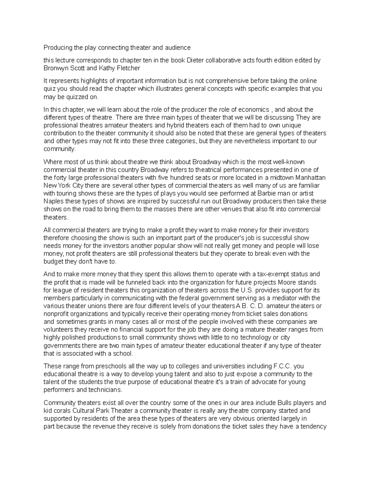 Chapter 10 Producing the Play - Producing the play connecting theater ...