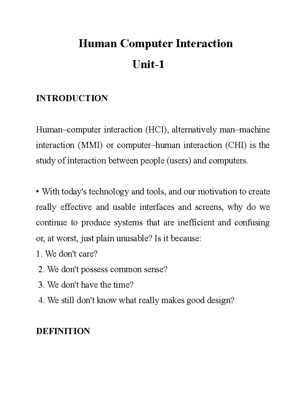 HCI Unit-1( DOC ) - Unit-1 (R18)JUNTH Syllabus - Human Computer Interaction Unit- INTRODUCTION ...