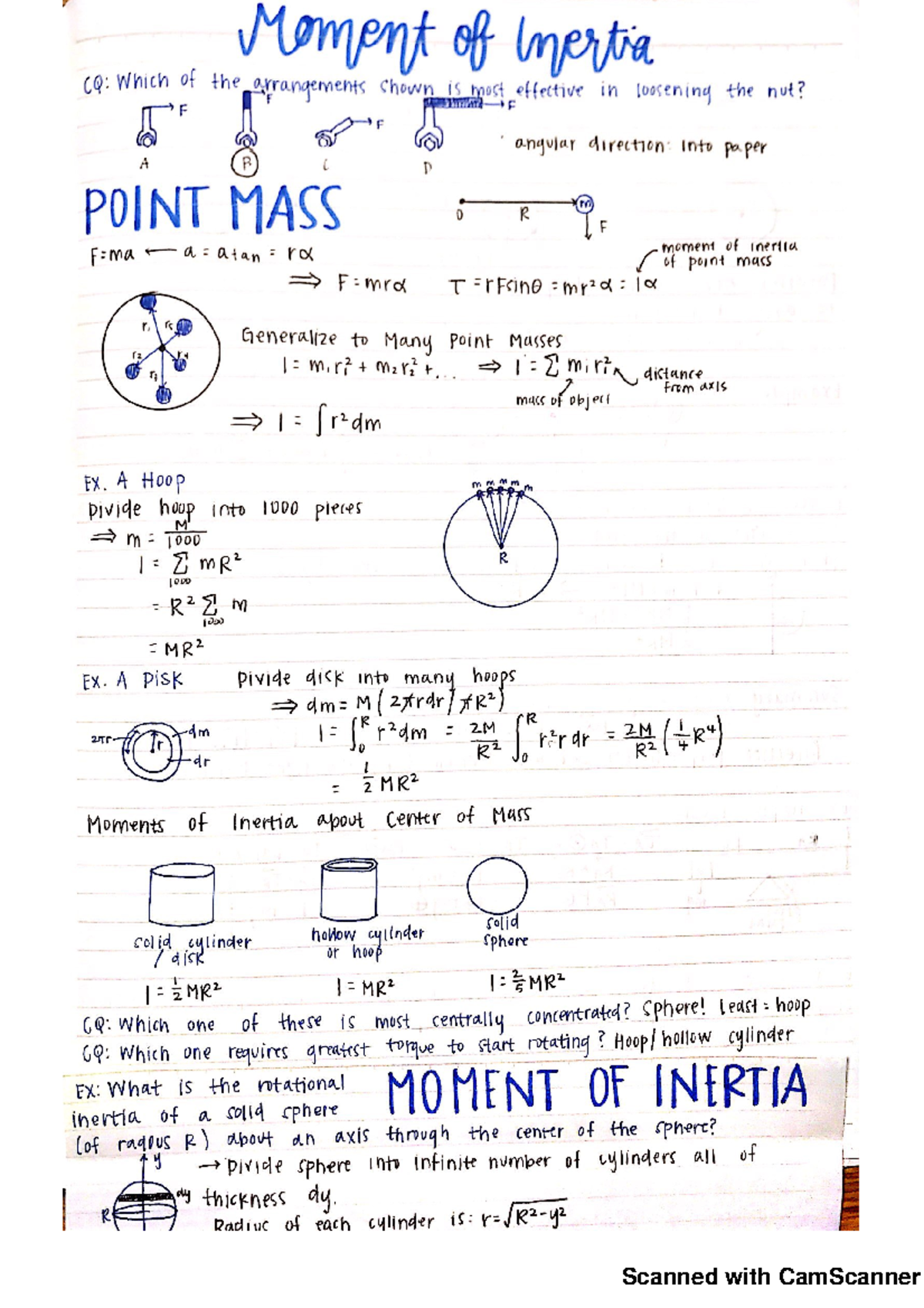 Torque and Moment of Inertia - PHYS 2A - Scanned with CamScanner ...