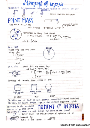 Moment of Inertia - PHYS 2A - Scanned with CamScanner Scanned with CamScanner - Studocu