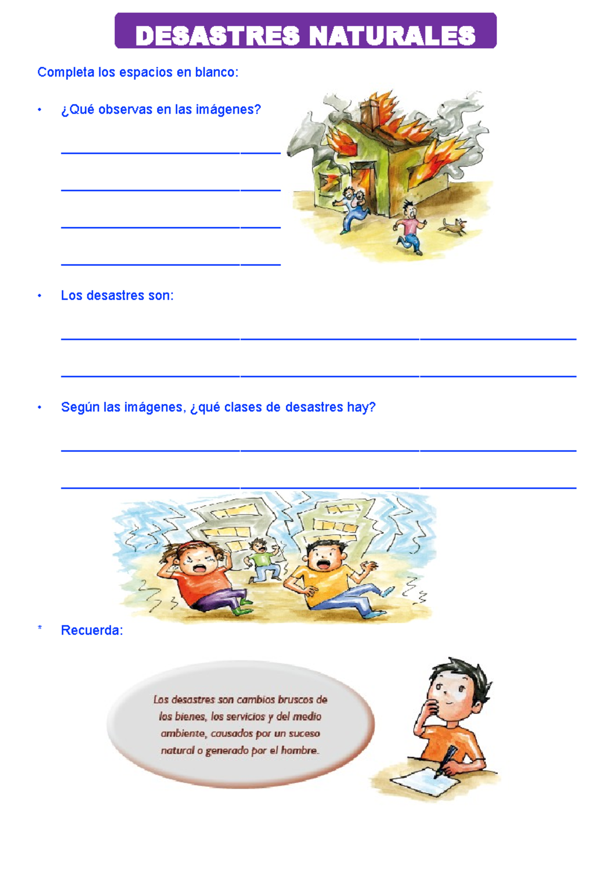 Desastres Naturales para Cuarto Grado de Primaria - Completa los ...