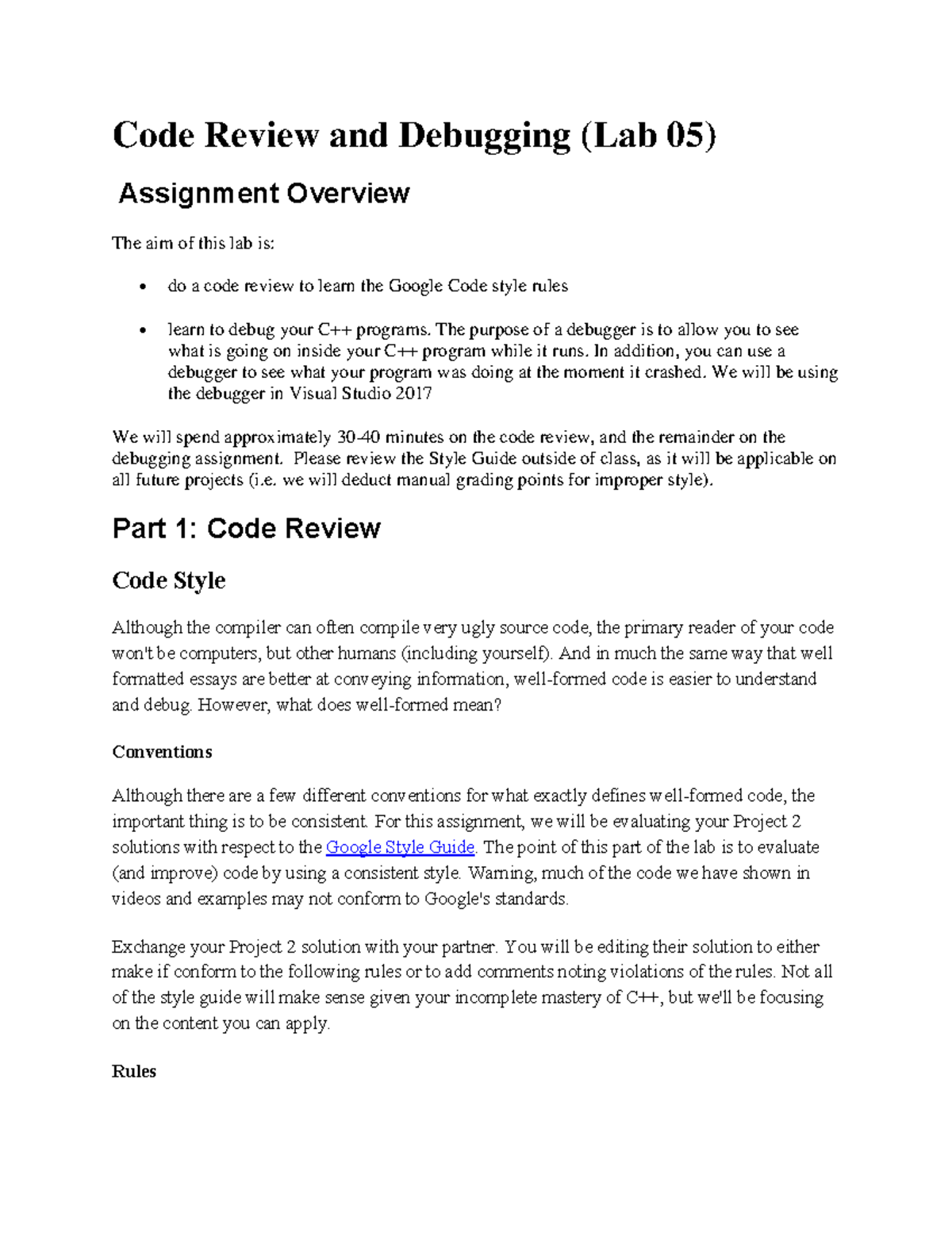 Lab05 - In class assignment 5. Summer 2018. Professor Bill Punch - Code Review and Debugging ...