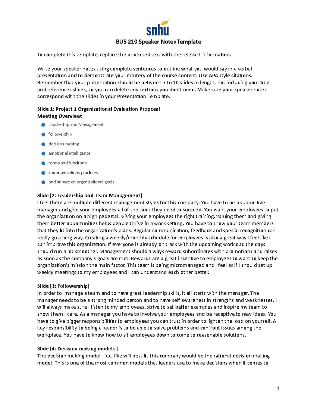 Speaker template 1 business management - BUS 210 Speaker Notes Template ...