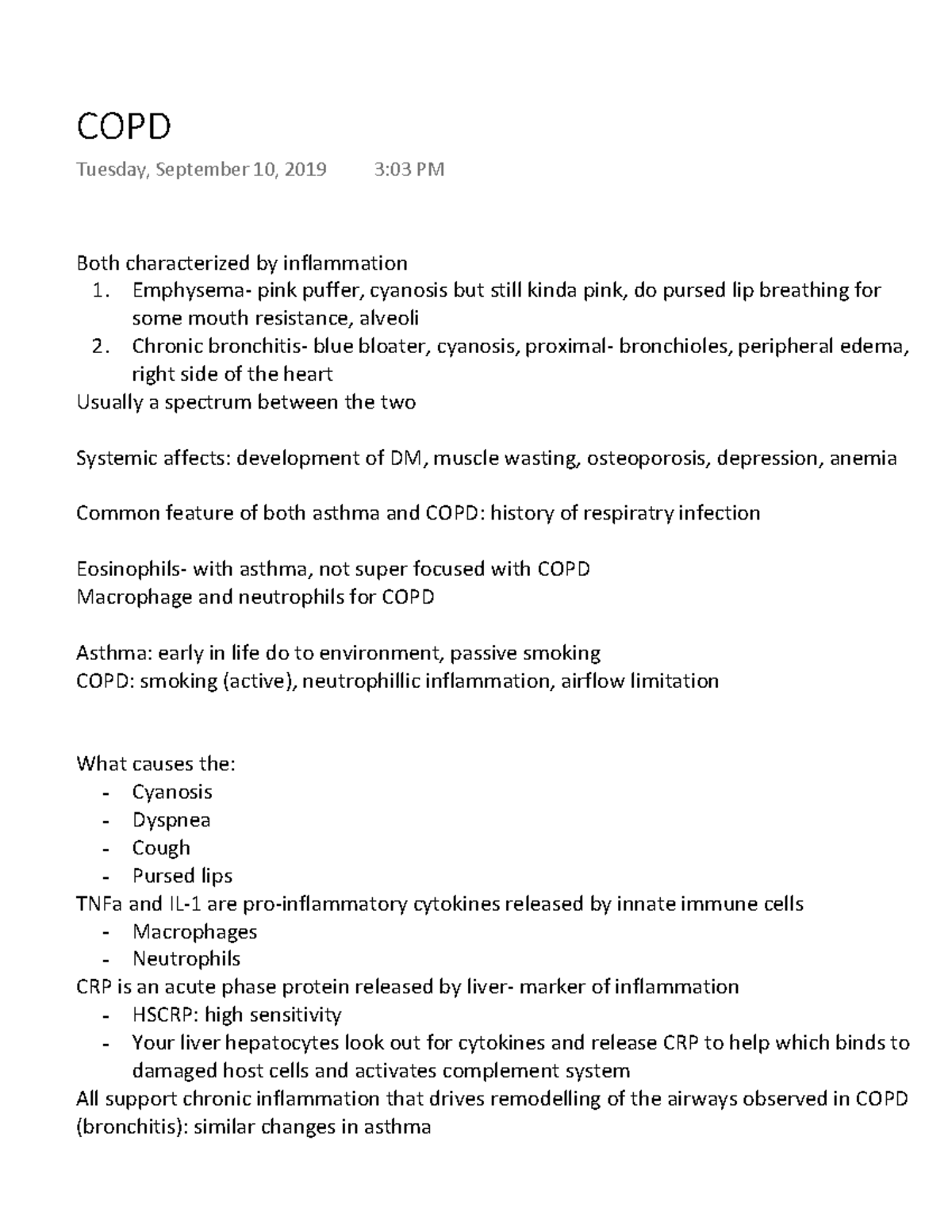 COPD - module notes - Both characterized by inflammation Emphysema-pink ...