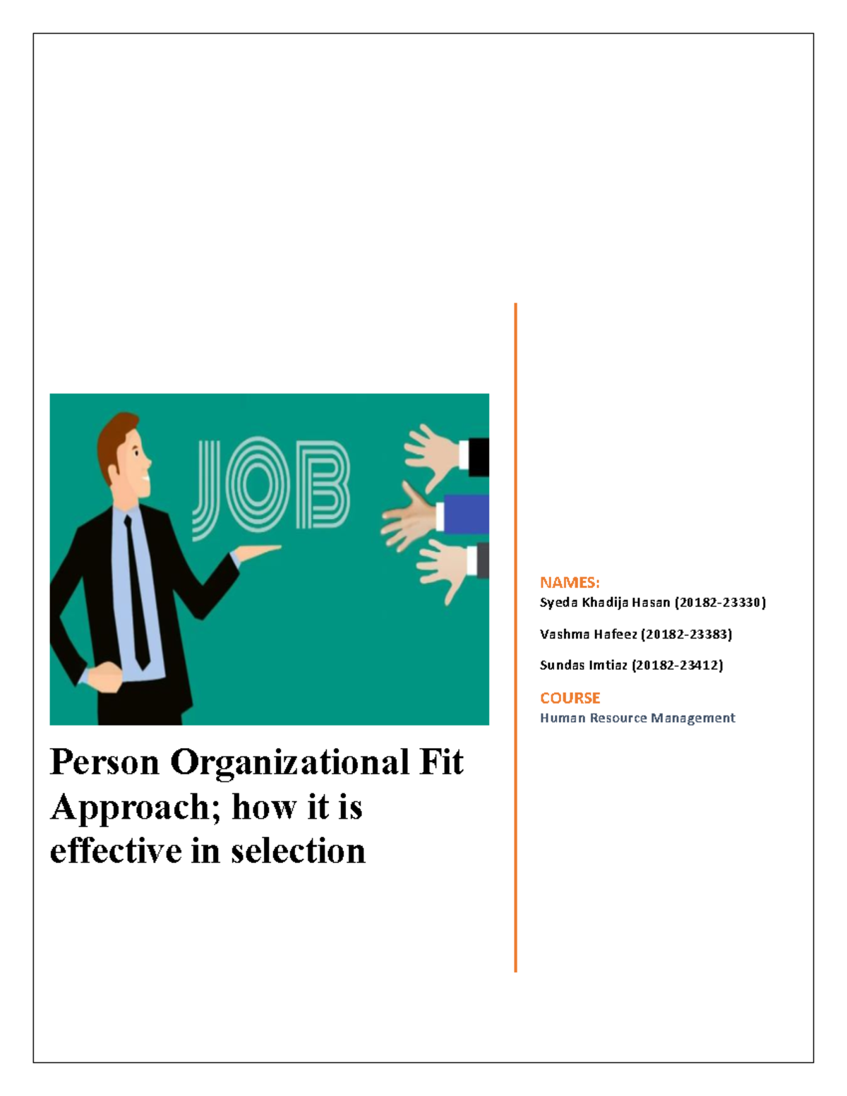 HRM Final Report Person Organisational Fit Approch - Person ...