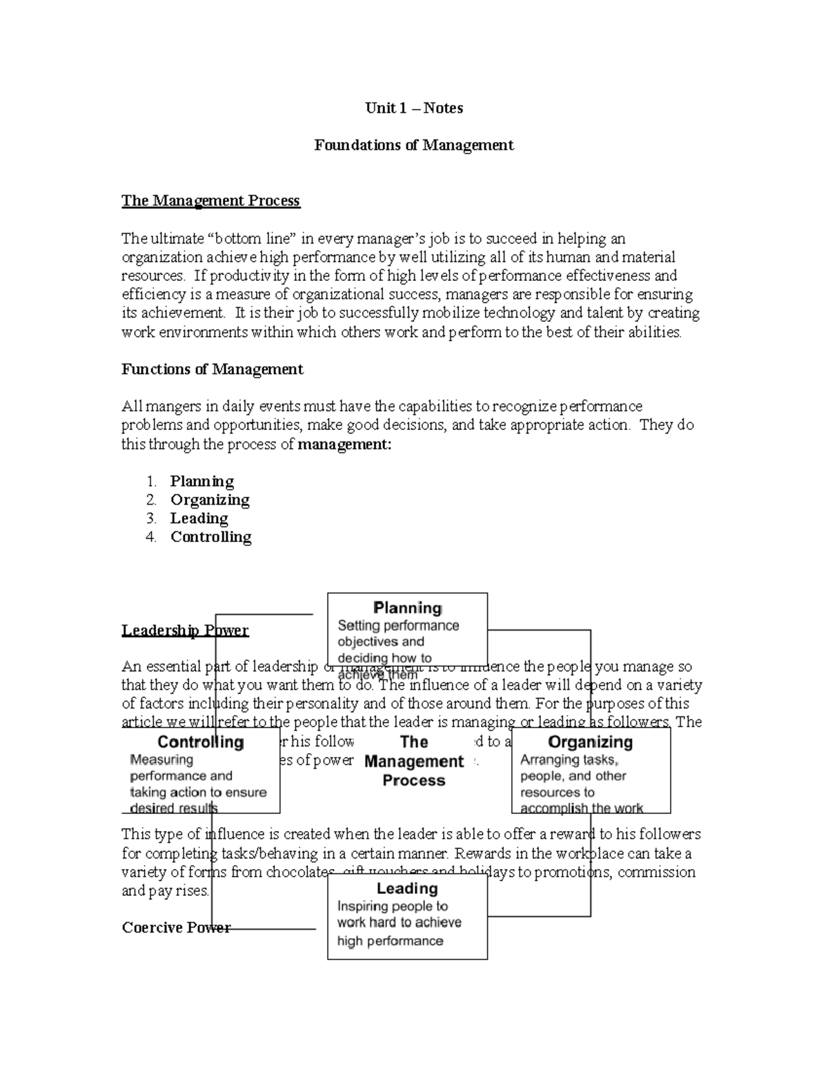 BOH4M Unit 1 Notes - Foundations of Management - Unit 1 – Notes ...