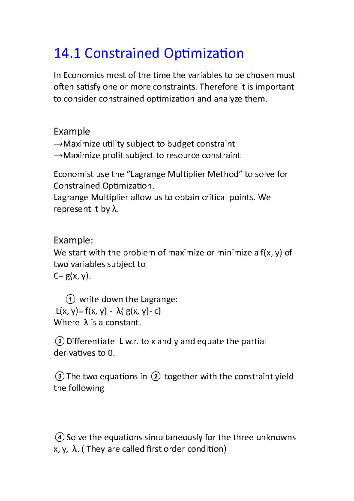 Chapter 14 for posting (5) - 14 Constrained Optimization In Economics most of the time the ...