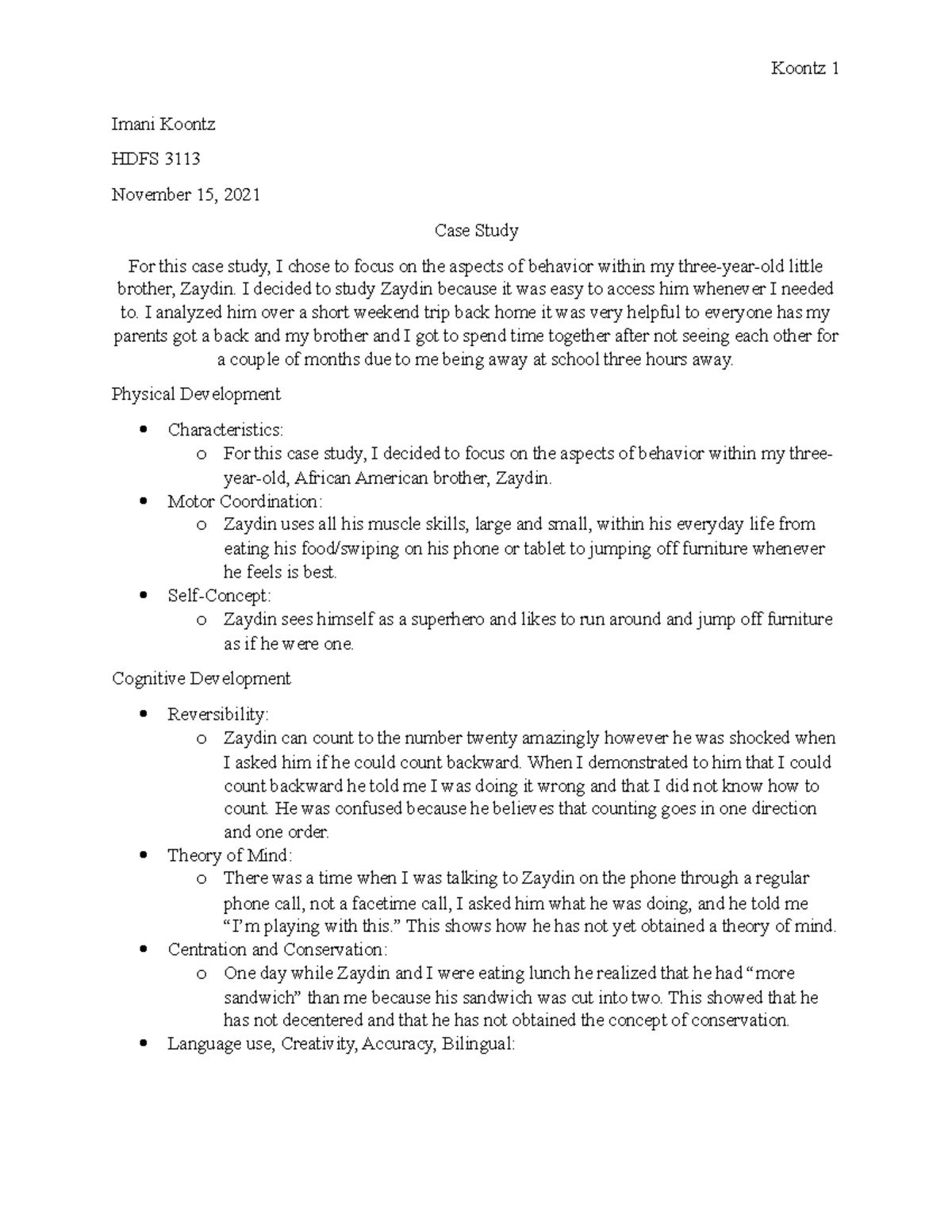 Case Study: Behavior Development in a Young Child - Studocu