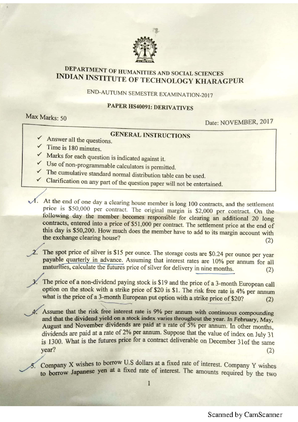 Derivatives Question Paper - Derivatives And Risk Management - Scanned ...