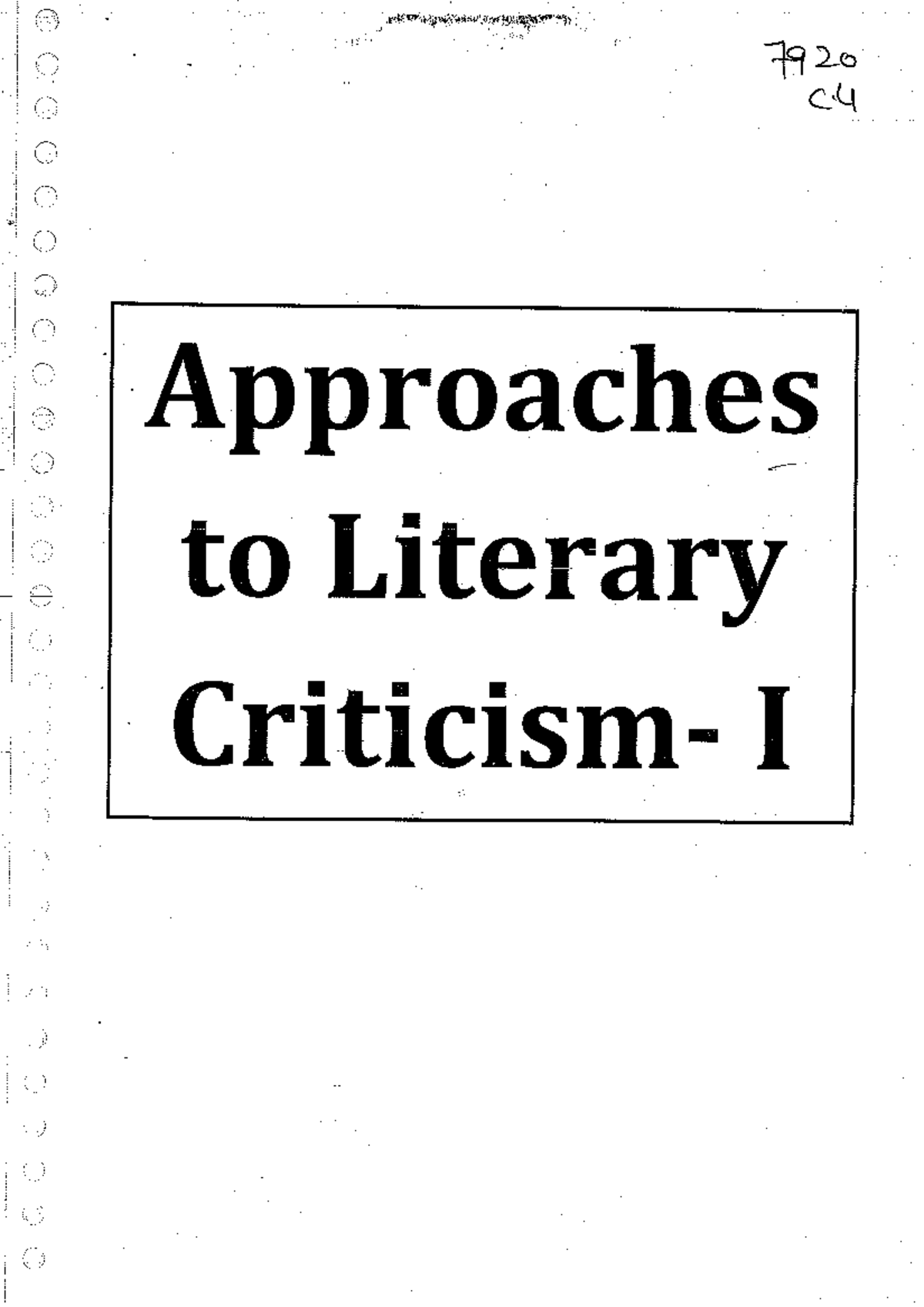 Approaches to Literary Criticism- Sem-1 - 7920 C Approaches to Literary ...