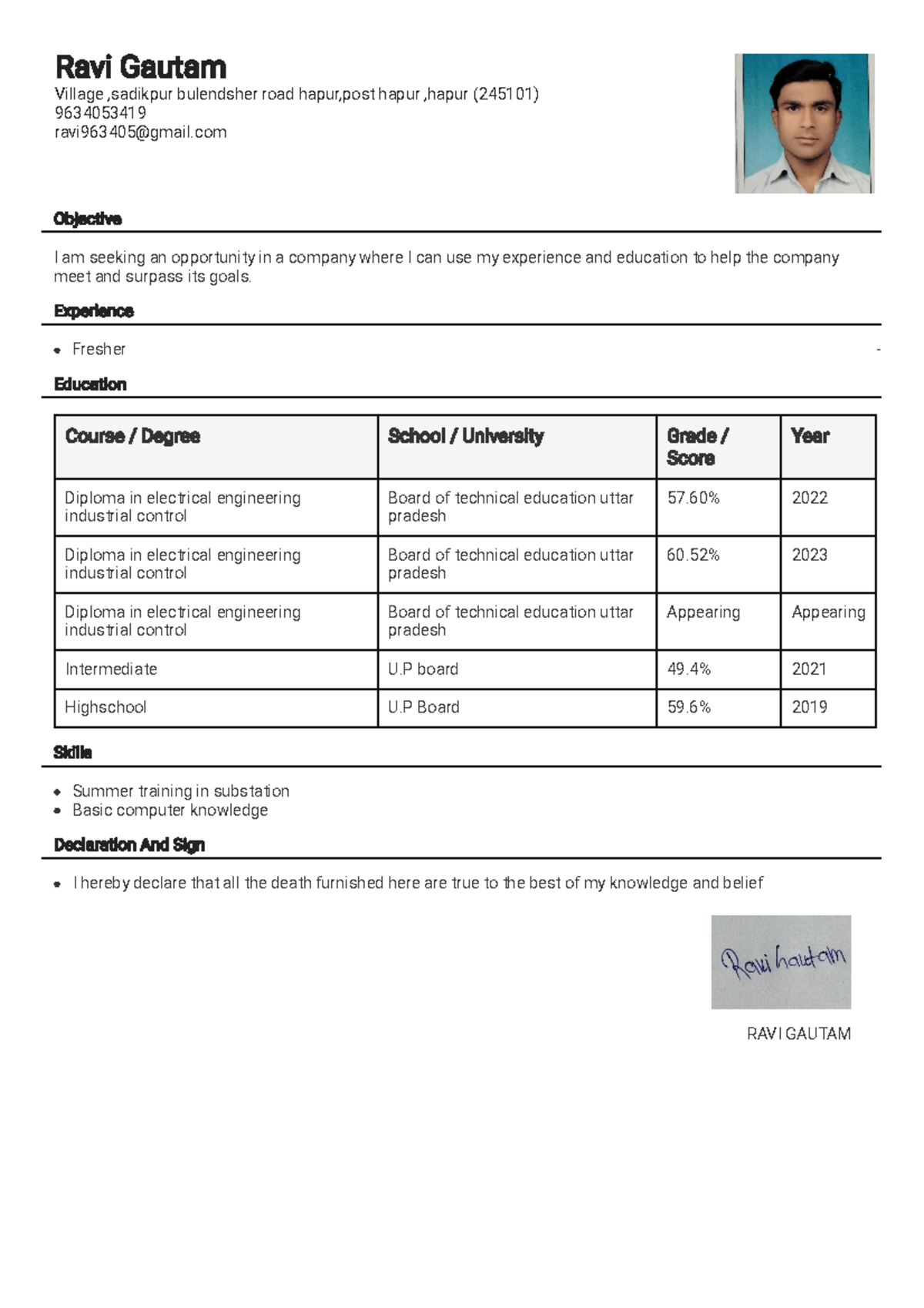 CV 2024040907573048 - MSC - RAVI GAUTAM Ravi Gautam Village ,sadikpur ...