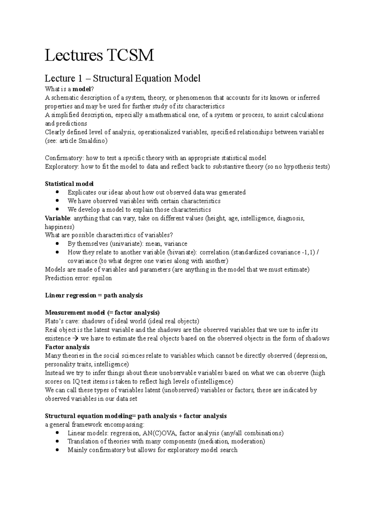 Lectures TCSM - College aantekeningen TCSM - Lectures TCSM Lecture 1 ...