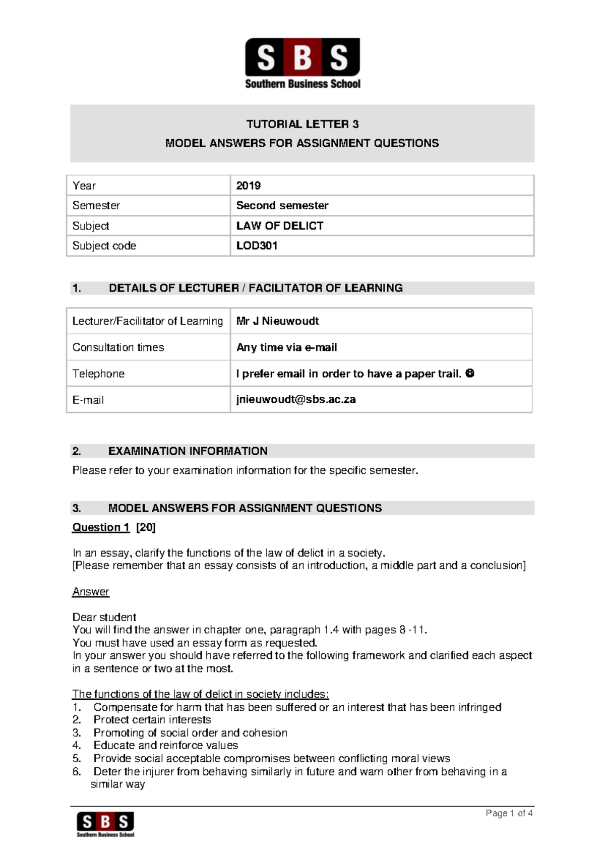LOD301 2019 02 TL - Law of delict study and practice material ...