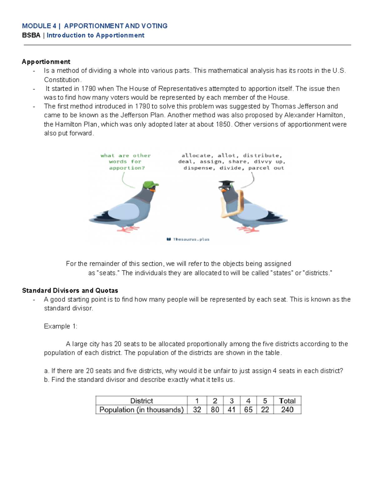 Module 4 MMW - Scope of the Lecture Note: Introduction to Apportionment ...