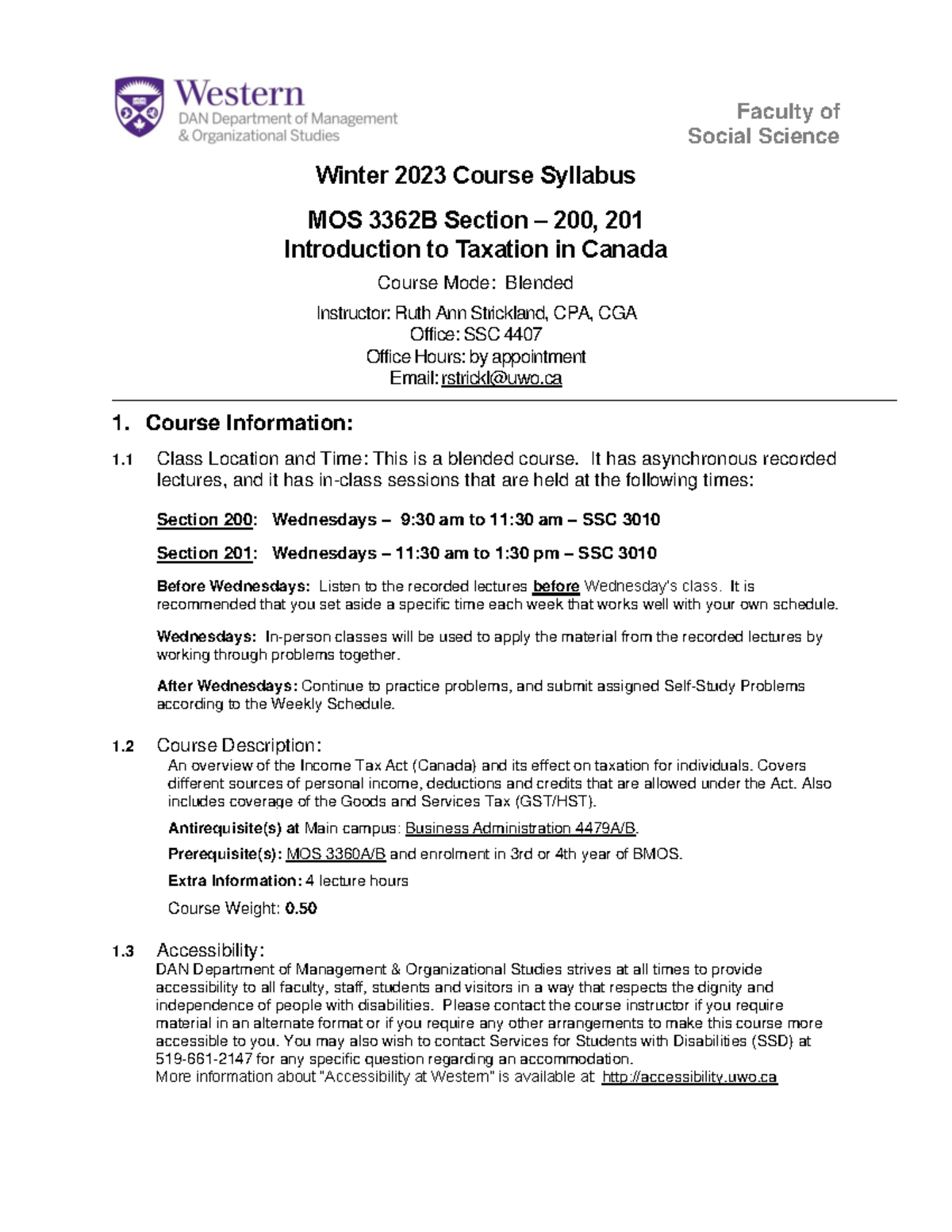 MOS 3362B Course Outline - Winter 2023 - Faculty of Social Science ...