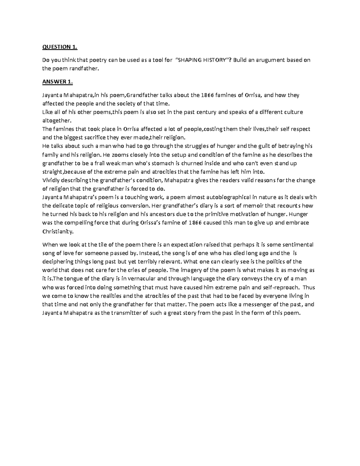 Document - Additional English Solved CIA and Notes - QUESTION 1. Do you ...