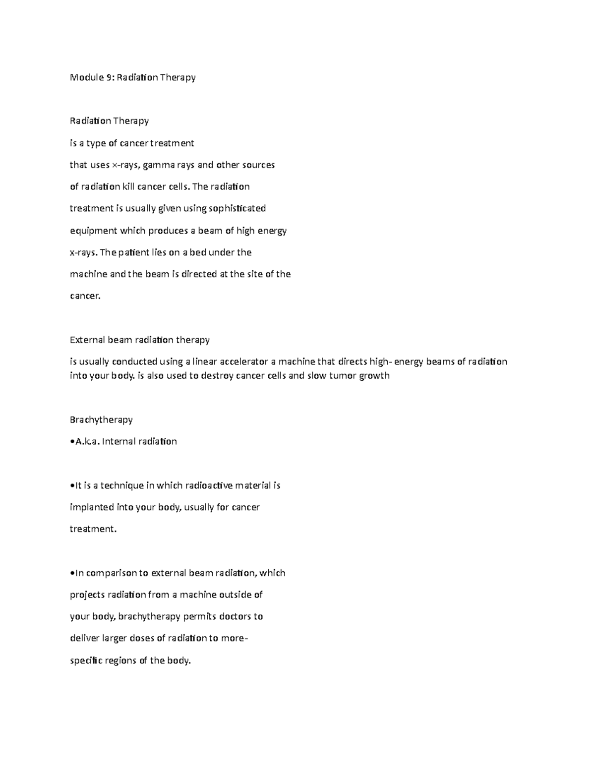 Module 9 Radiation Therapy - Module 9: Radiation Therapy Radiation ...