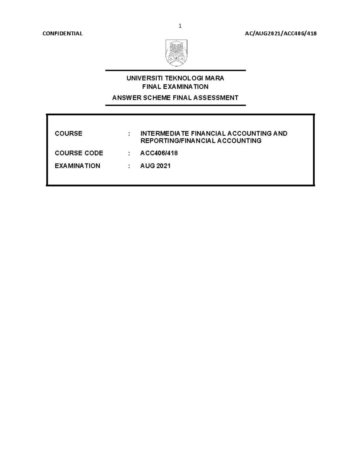 August 21 - qaedfdgsgrcx - CONFIDENTIAL AC/AUG2021/ACC406/ UNIVERSITI ...