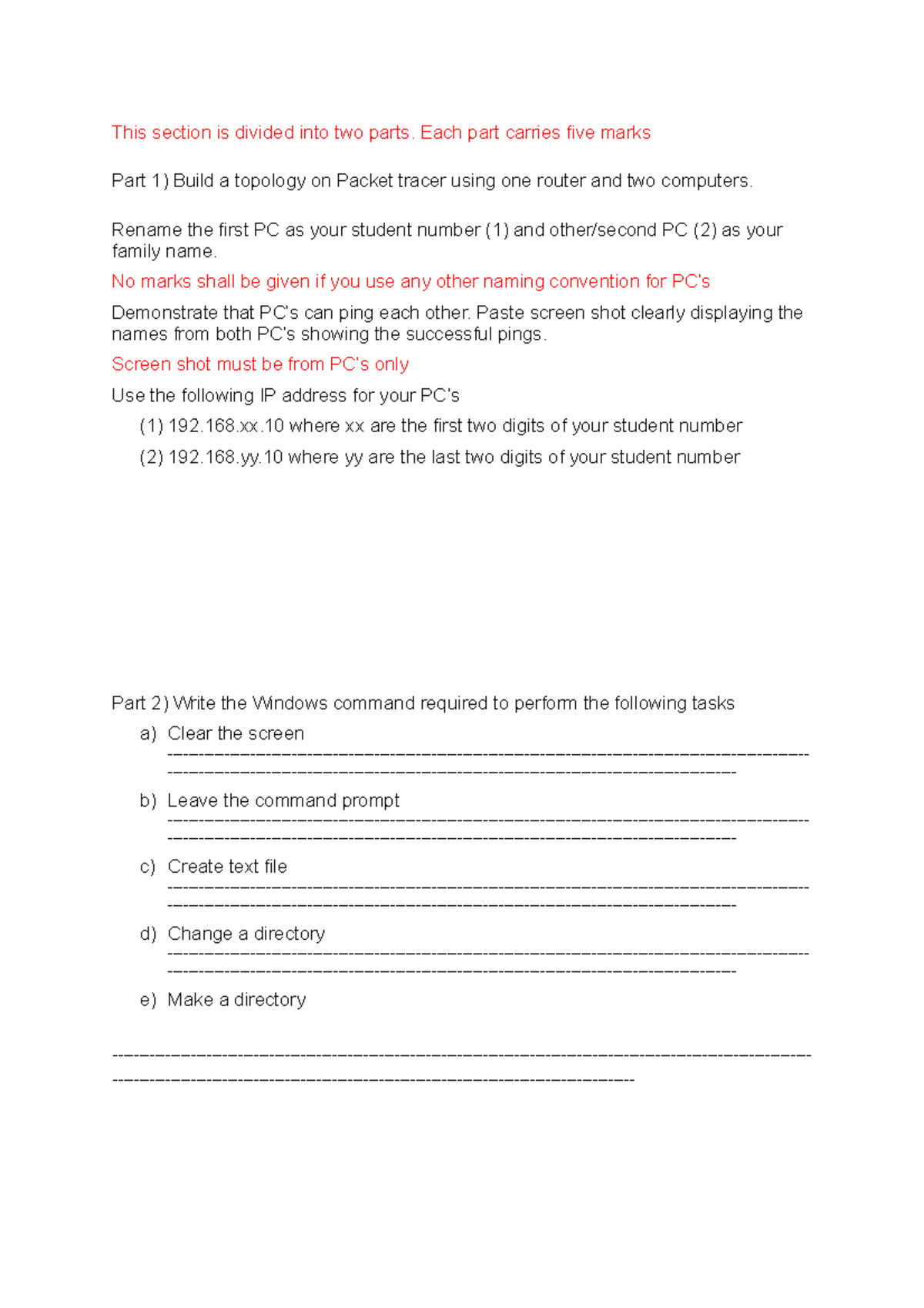 Lab Exercises 4 Lab Exercise paper in doc format. All the questions are ...