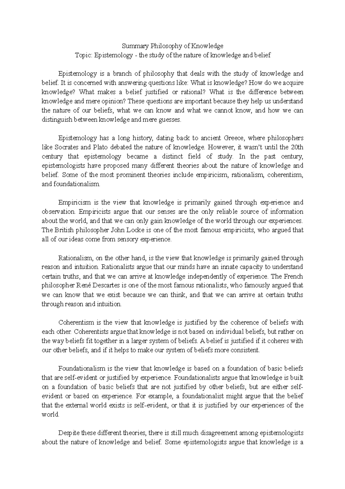 1. Summary Philosophy of Knowledge#1 - Summary Philosophy of Knowledge ...