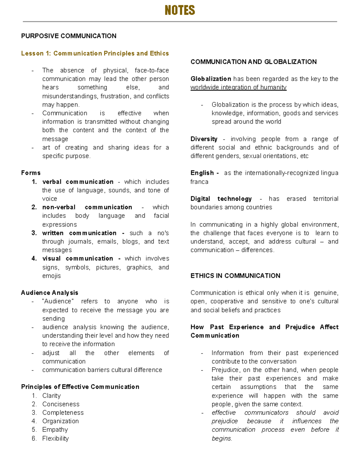 Purposive Communication - NOTES PURPOSIVE COMMUNICATION Lesson 1 ...