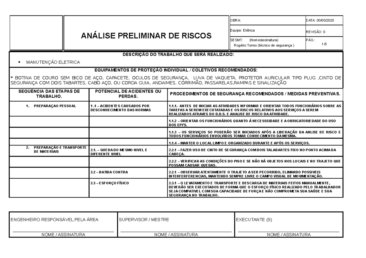 -APR-Eletrica - material de estudo - ANÁLISE PRELIMINAR DE RISCOS ...