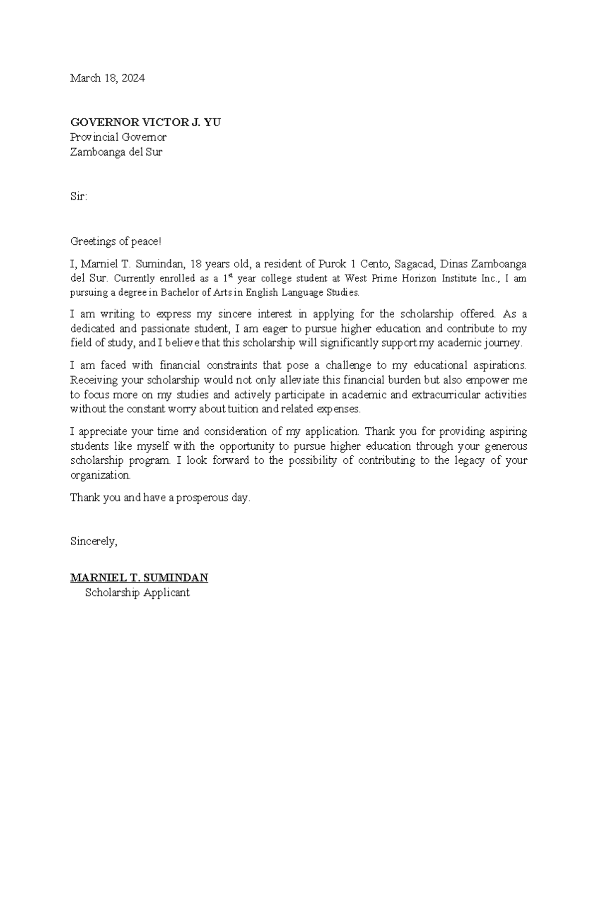 Letter of intent - March 18, 2024 GOVERNOR VICTOR J. YU Provincial ...