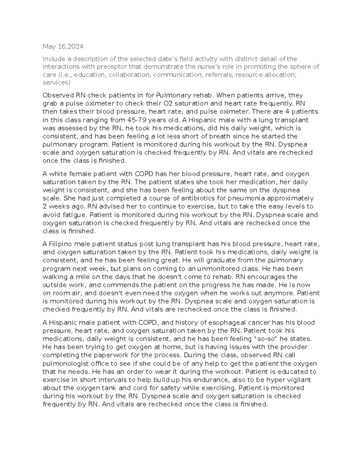 D224 Timelog May 16 - May 16, Include a description of the selected ...