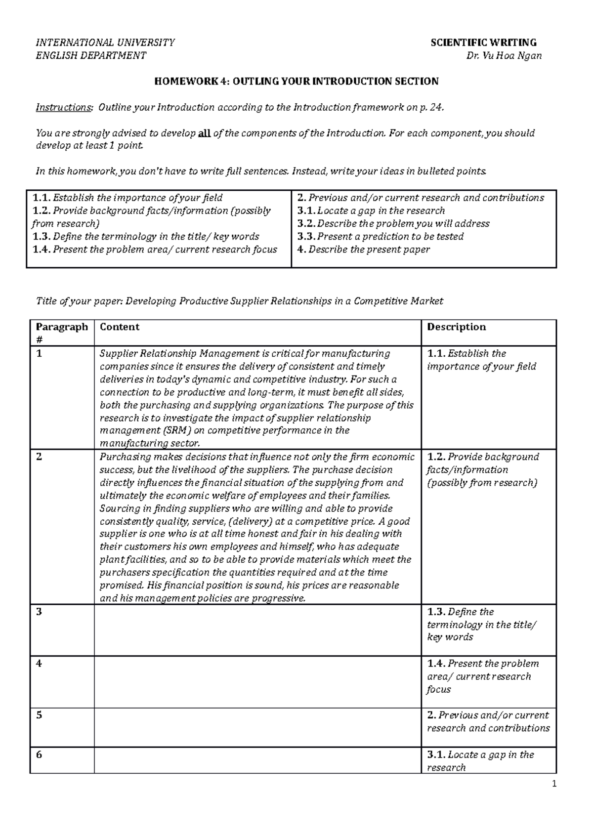 SW Homework 4 outlining introduction - INTERNATIONAL UNIVERSITY ...