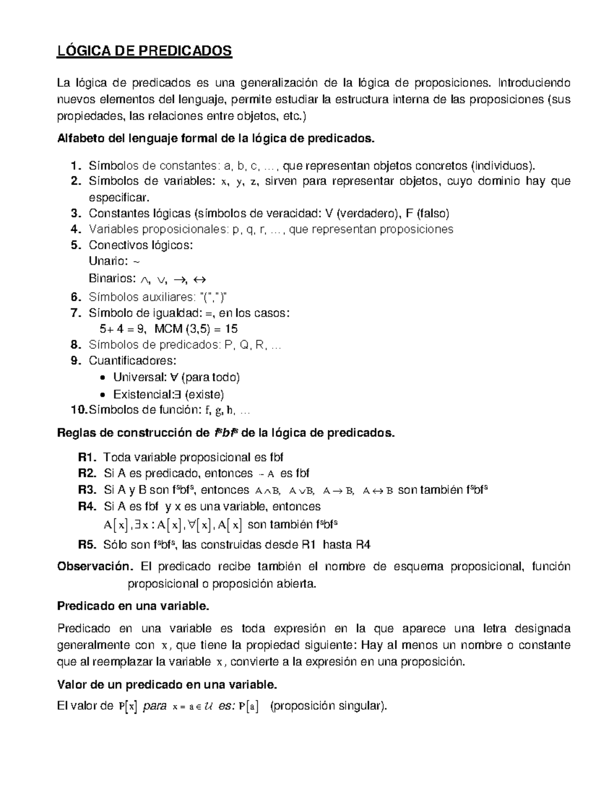 Lógica DE Predicados INF 119 Estructuras Discretas - LÓGICA DE ...