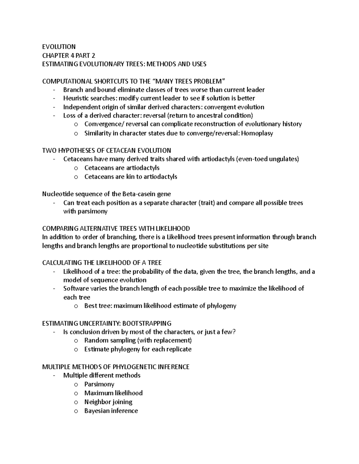 Evolution Chapter 4 Part 2 - EVOLUTION CHAPTER 4 PART 2 ESTIMATING EVOLUTIONARY TREES: METHODS ...