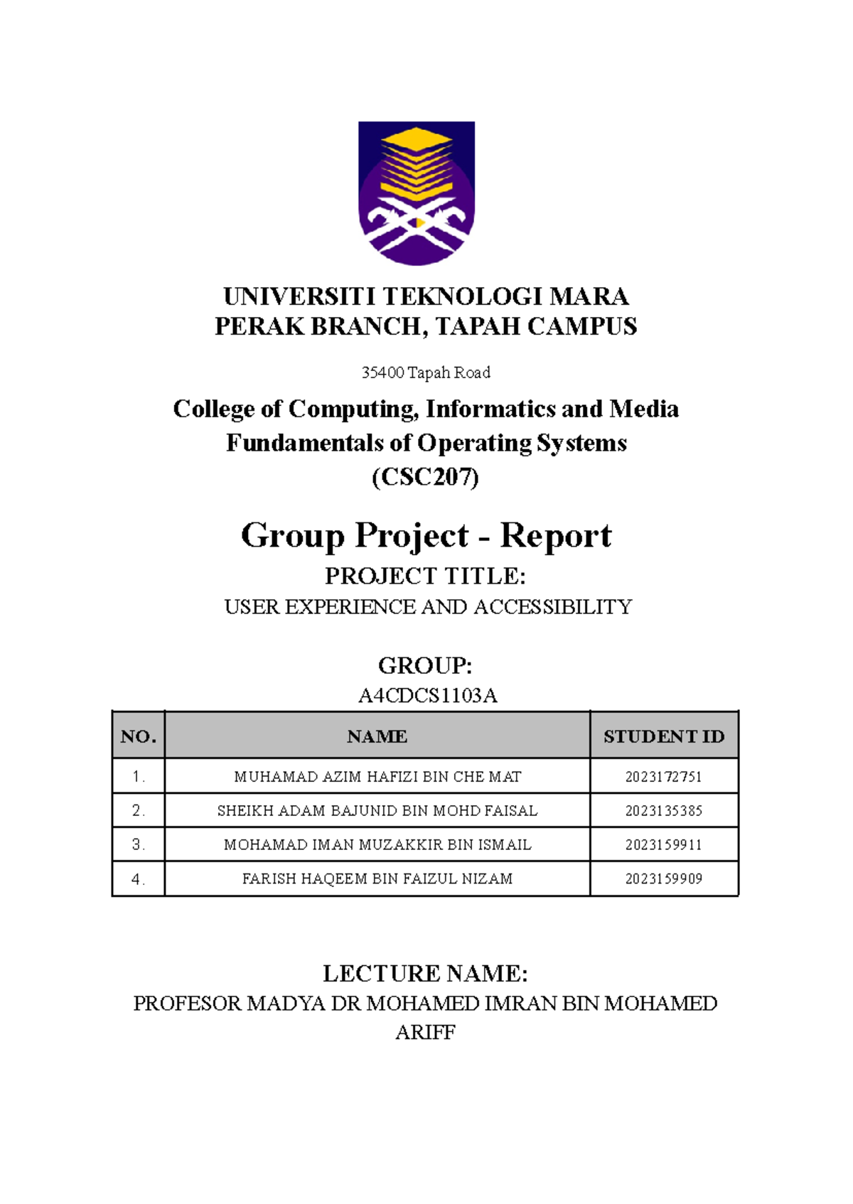 Practical Approach Of Operation System (CSC204) CSC207 -Final Report ...